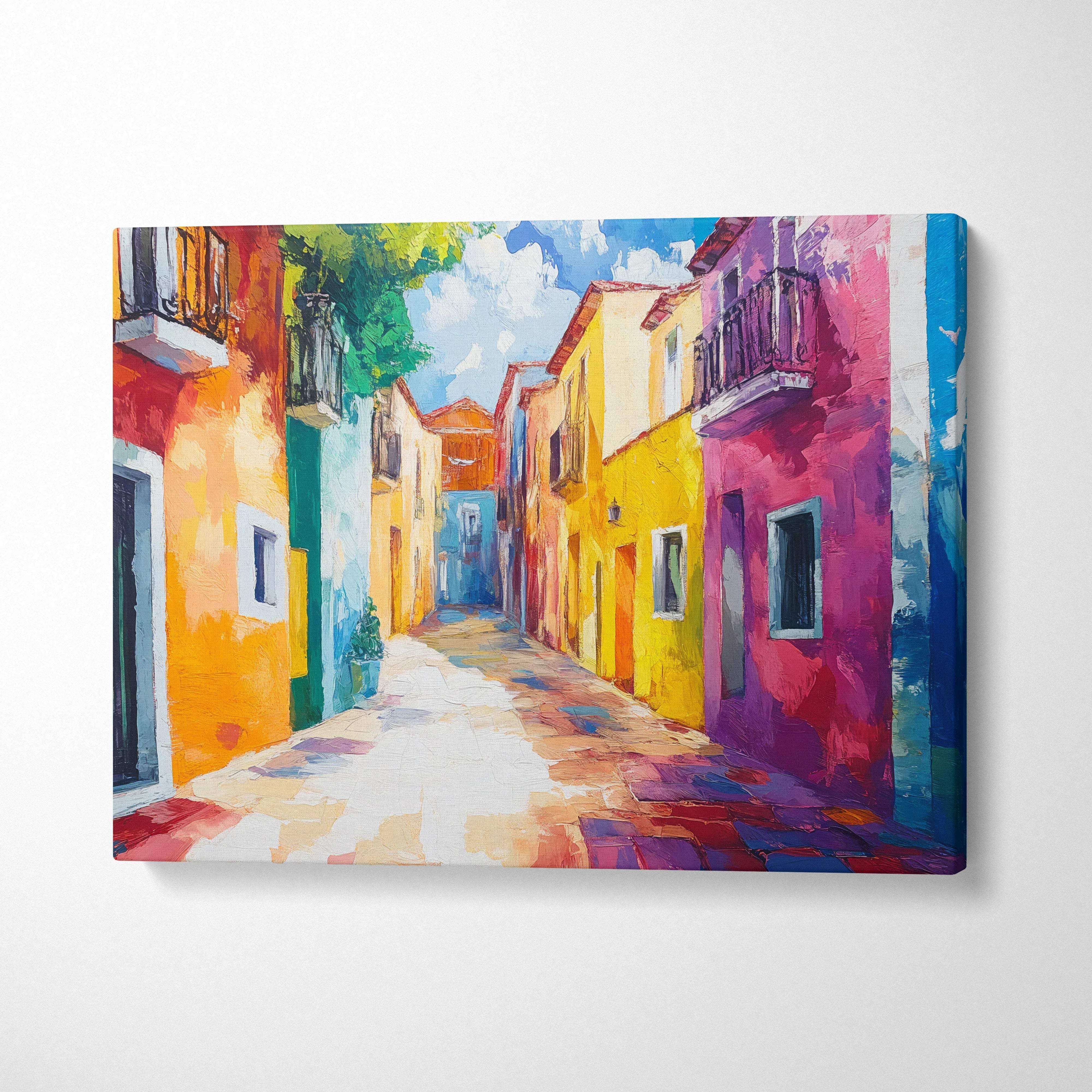 Painterly Visionary Mediterranean Street Scene In Sunlit Colors Canvas ...